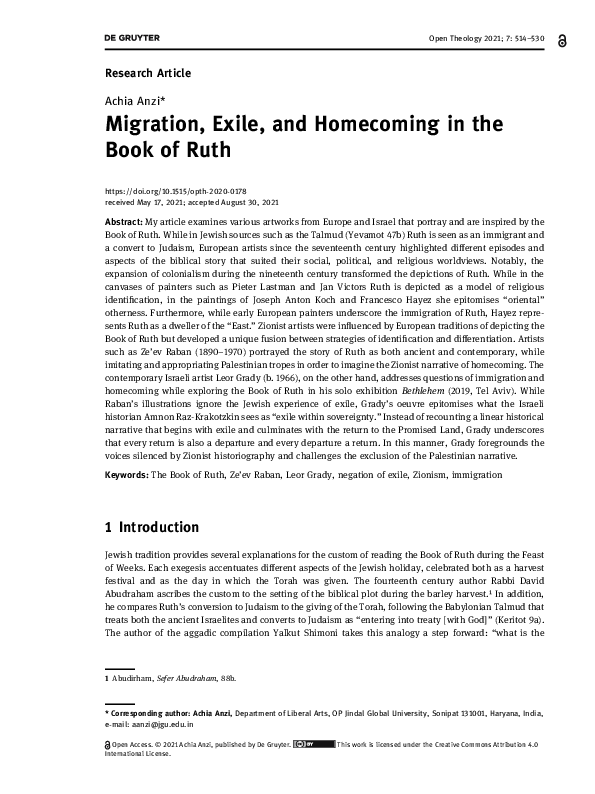 (PDF) Migration, Exile, and Homecoming in the Book of Ruth