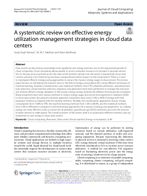 Pdf A Systematic Review On Effective Energy Utilization Management Strategies In Cloud Data