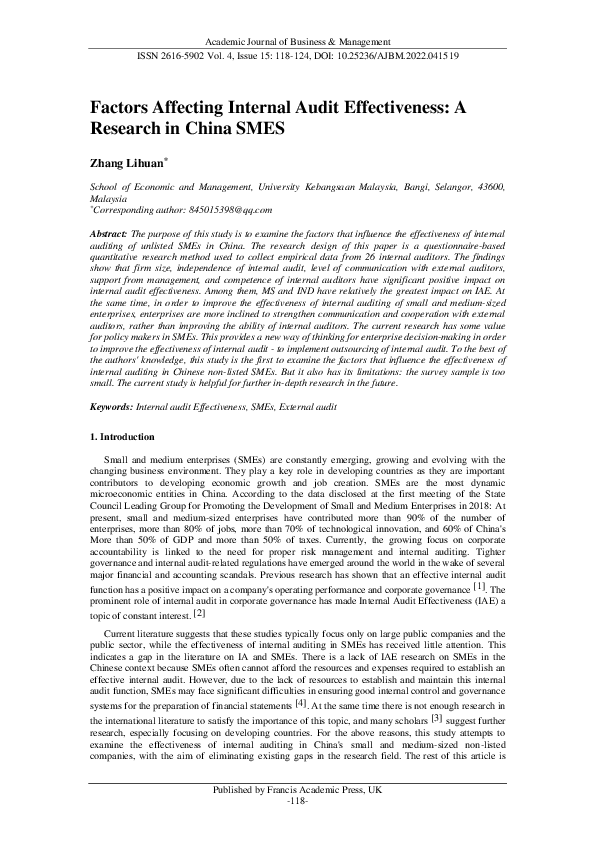 (PDF) Factors Affecting Internal Audit Effectiveness and Performance in Government Organizations ...