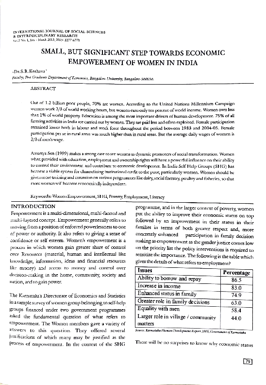 (PDF) SMALL, BUT SIGNIFICANT STEP TOWARDS ECONOMIC EMPOWERMENT OF WOMEN ...