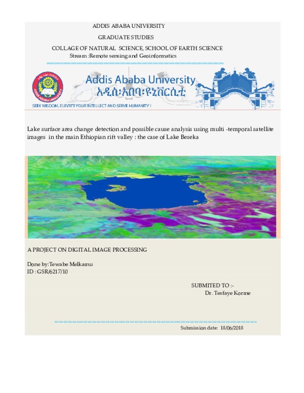 (PDF) Lake surface area change detection and possible cause analysis using multi -temporal ...