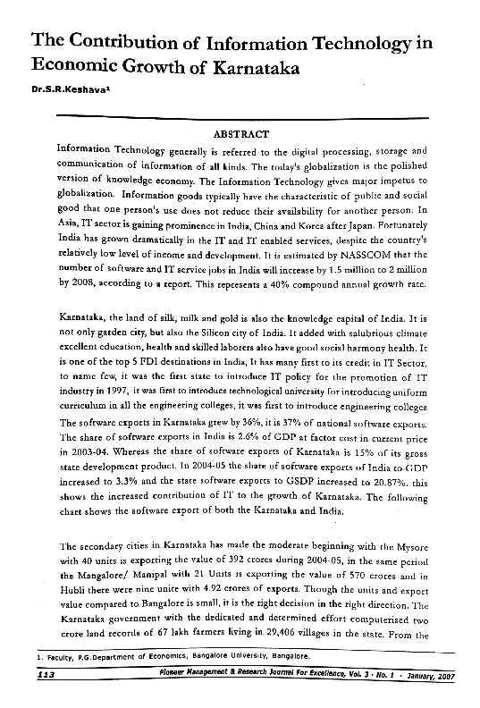 (PDF) The Contribution of Information Technology in Economic Growth of ...