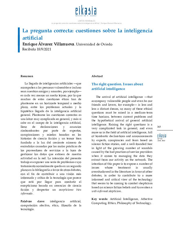 (PDF) La pregunta correcta: cuestiones sobre la inteligencia artificial