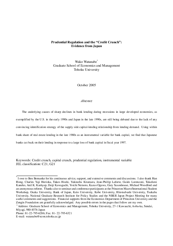 (PDF) Prudential Regulation and the "Credit Crunch": Evidence from Japan