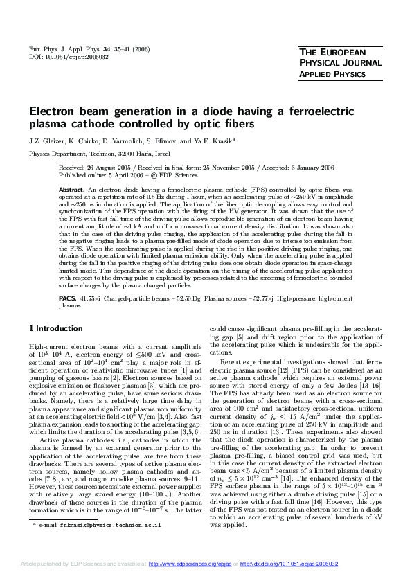 (PDF) Electron beam generation in a diode having a ferroelectric plasma cathode controlled by ...