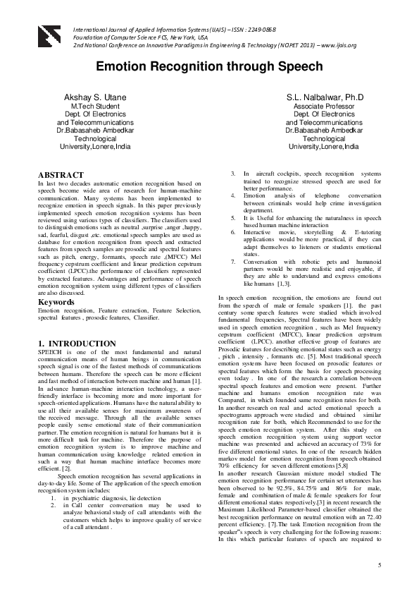 (PDF) Emotion Recognition through Speech
