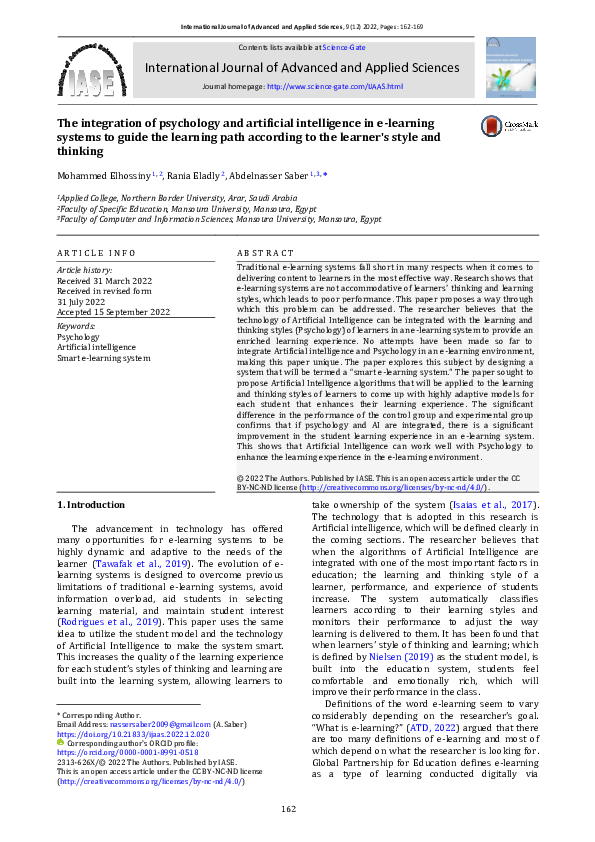 (PDF) The integration of psychology and artificial intelligence in e ...