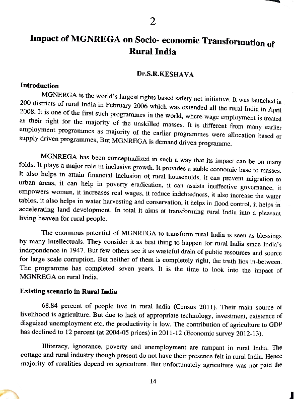 (PDF) Impact of MGNREGA on Socio-economic Transformation of Rural India