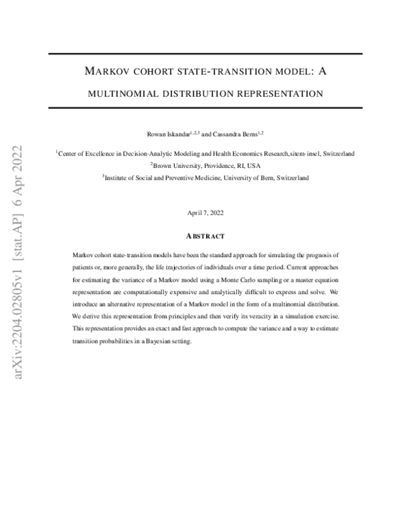 (PDF) Markov Cohort State-Transition Model: A Multinomial Distribution Representation