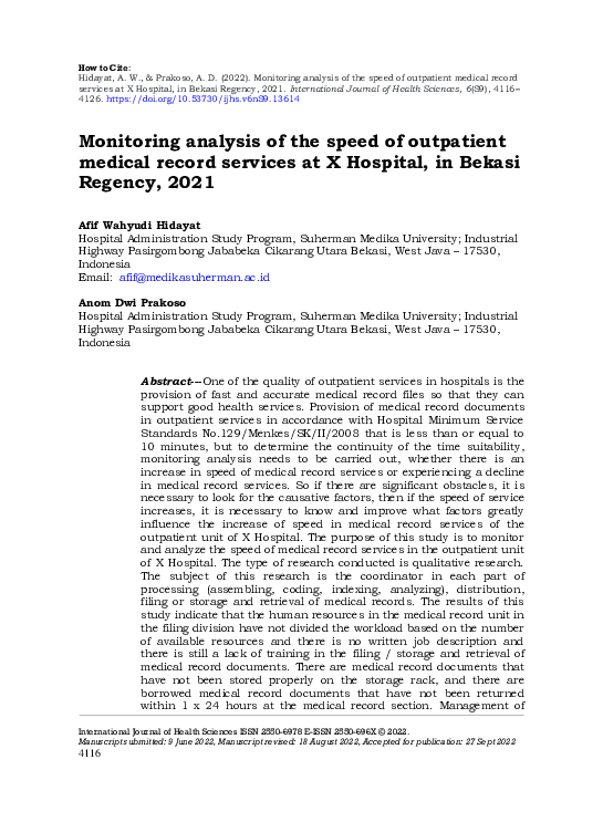 (PDF) Outpatient Medical Record Service Speed Analysis