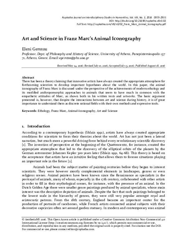 (PDF) Art and Science in Franz Marc’s Animal Iconography