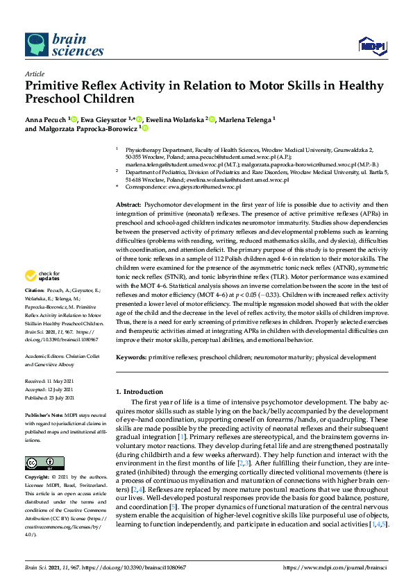 (PDF) Primitive Reflex Activity in Relation to Motor Skills in Healthy ...