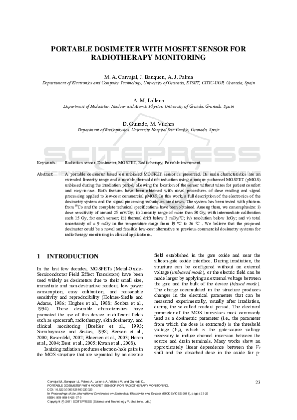 (PDF) Portable Dosimeter with Mosfet Sensor for Radiotherapy Monitoring