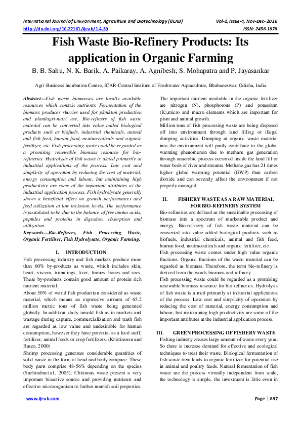 (PDF) Fish Waste Bio-Refinery Products: Its application in Organic Farming