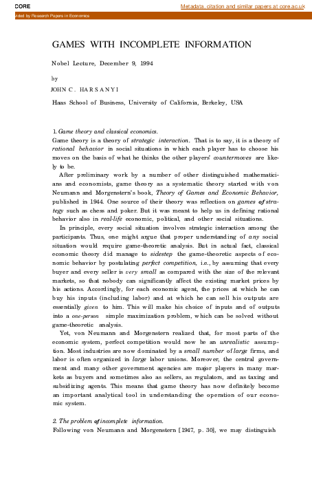 (PDF) Games with Incomplete Information