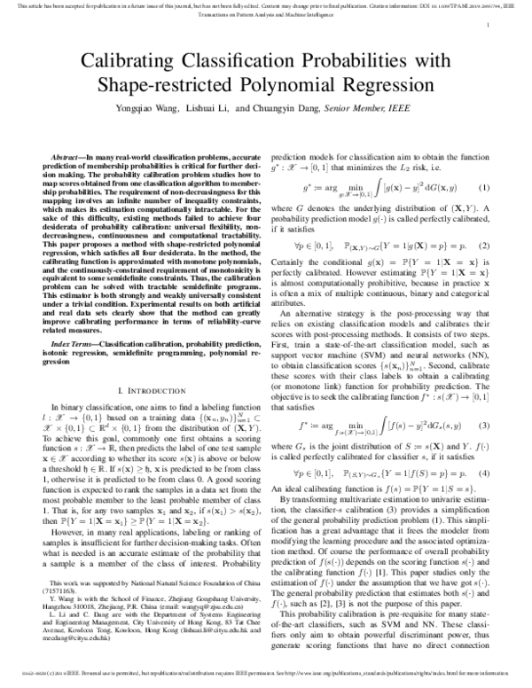 (PDF) Calibrating Classification Probabilities with Shape-Restricted Polynomial Regression