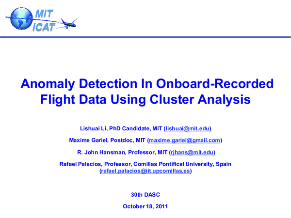 (PDF) Anomaly detection in onboard-recorded flight data using cluster analysis