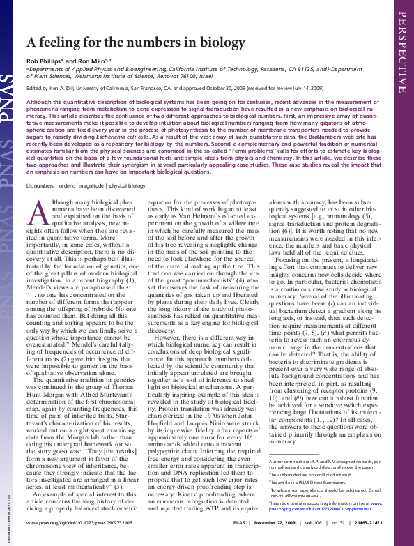 (PDF) A feeling for the numbers in biology