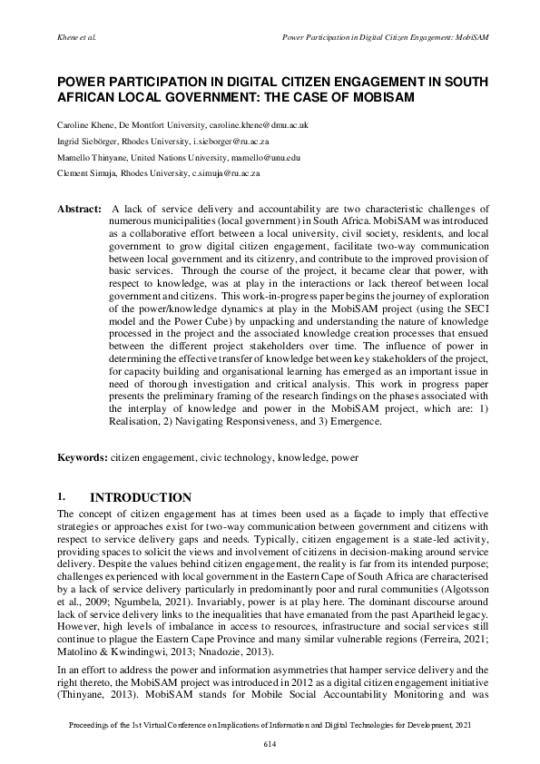 (PDF) Power Participation in Digital Citizen Engagement in South ...