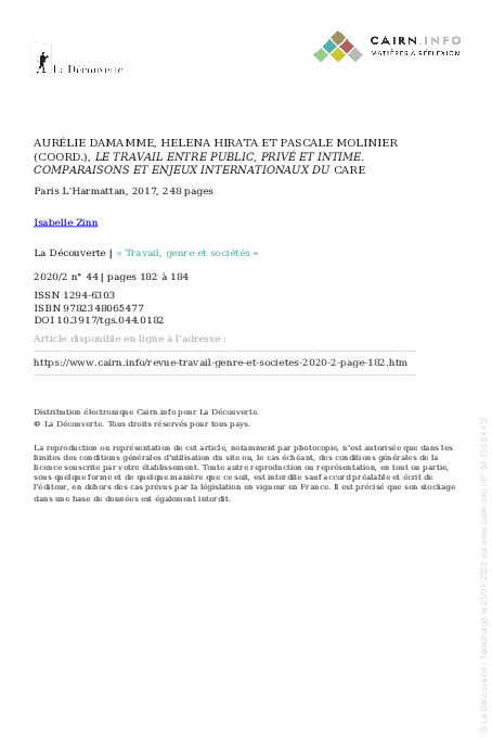 (PDF) Aurélie Damamme, Helena Hirata et Pascale Molinier (coord.), Le ...