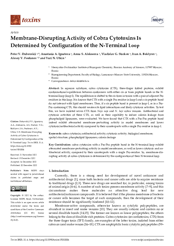 (PDF) Membrane-Disrupting Activity of Cobra Cytotoxins Is Determined by ...