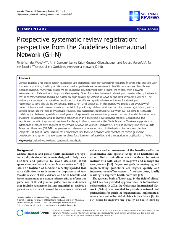 (PDF) Prospective systematic review registration: perspective from the ...