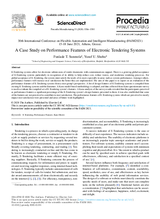 (PDF) A Case Study on Performance Features of Electronic Tendering Systems