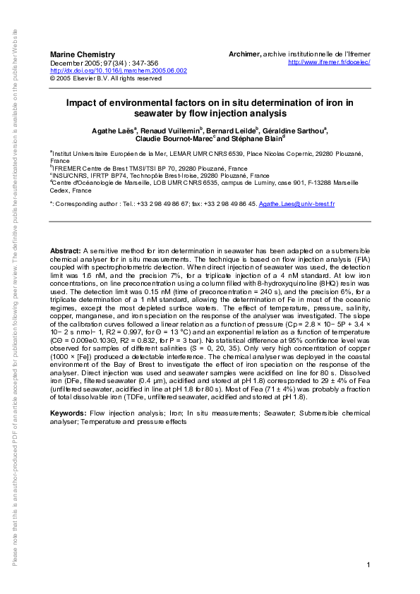 Pdf Impact Of Environmental Factors On In Situ Determination Of Iron In Seawater By Flow