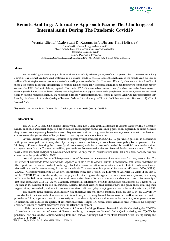 (PDF) Remote Auditing: Alternative Approach Facing The Challenges of ...