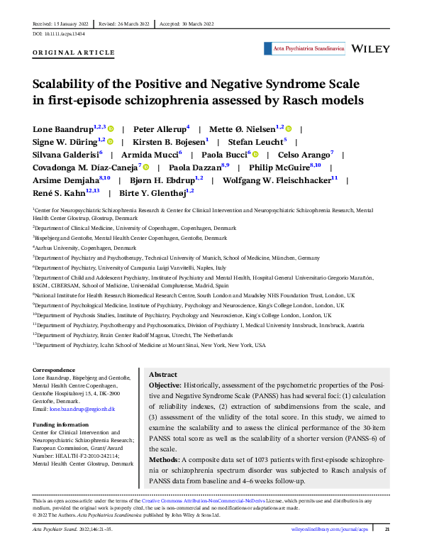 (PDF) Scalability of the Positive and Negative Syndrome Scale in first ...