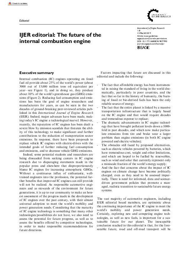 (PDF) IJER editorial: The future of the internal combustion engine