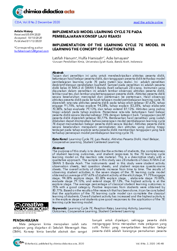 (PDF) Implementation of the Learning Cycle 7E Model in Learning the ...