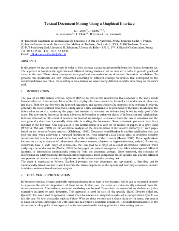 (PDF) Textual document mining using a graphical interface | J. Mothe - Academia.edu