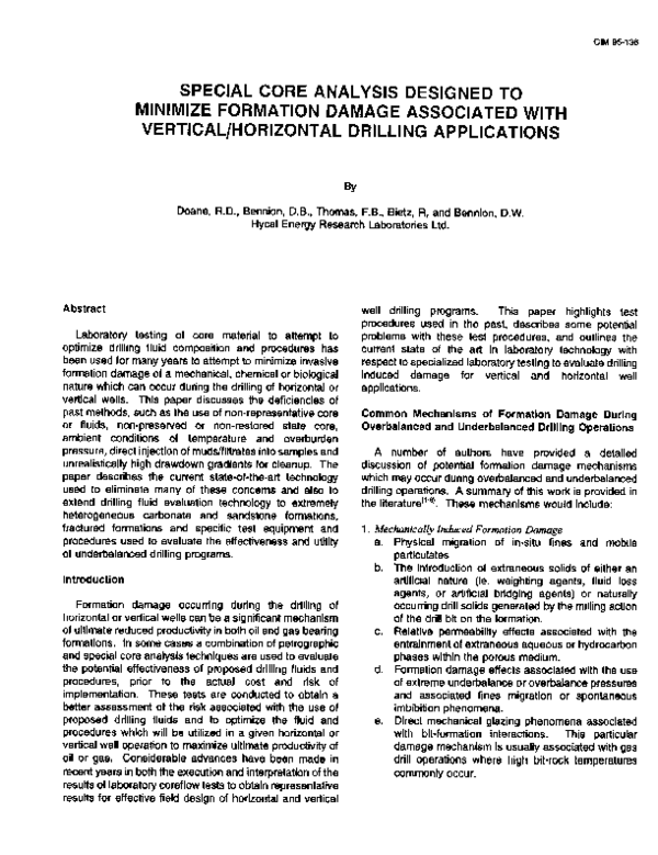 (PDF) Special Core Analysis Designed to Minimize Formation Damage ...