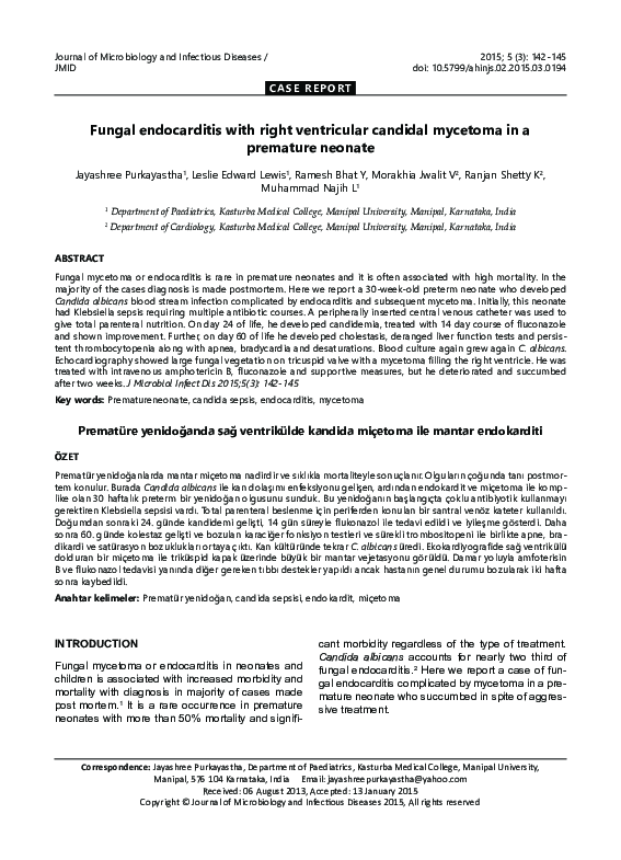 (PDF) Fungal endocarditis with right ventricular candidal mycetoma in a ...