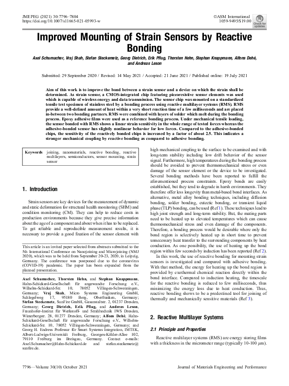 (PDF) Improved Mounting of Strain Sensors by Reactive Bonding