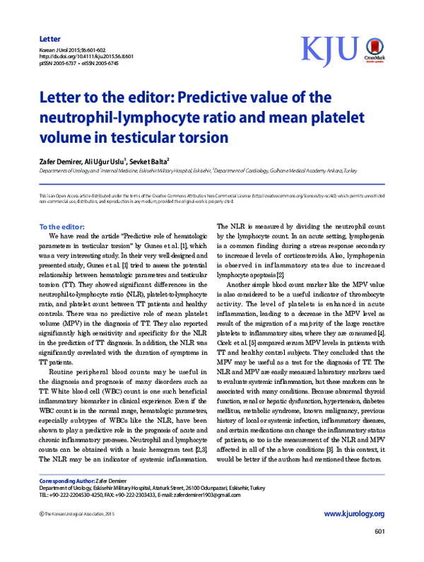 (PDF) Letter to the editor: Predictive value of the neutrophil ...