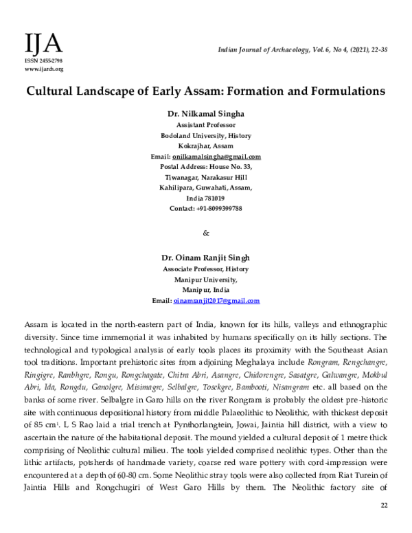 (PDF) Cultural Landscape of Early Assam: Formation and Formulations