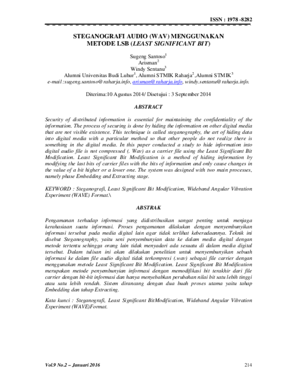 Pdf Steganografi Audio Wav Menggunakan Metode Lsb Least Significant Bit