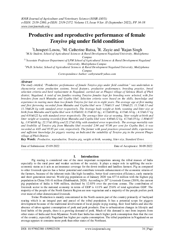 (PDF) Productive and reproductive performance of female Tenyivo pig under field condition ...