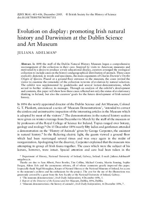 (PDF) Evolution on display: promoting Irish natural history and ...