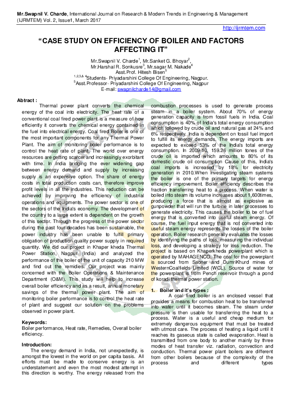 (PDF) “Case Study on Efficiency of Boiler and Factors Affecting It”