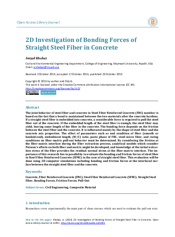 (PDF) 2D Investigation of Bonding Forces of Straight Steel Fiber in ...