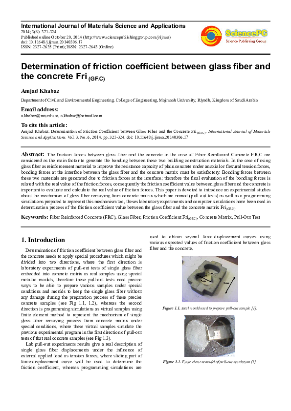 (PDF) Determination of Friction Coefficient between Glass Fiber and the ...