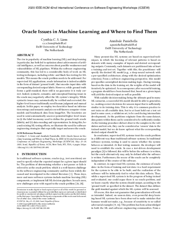 (PDF) Oracle Issues in Machine Learning and Where to Find Them