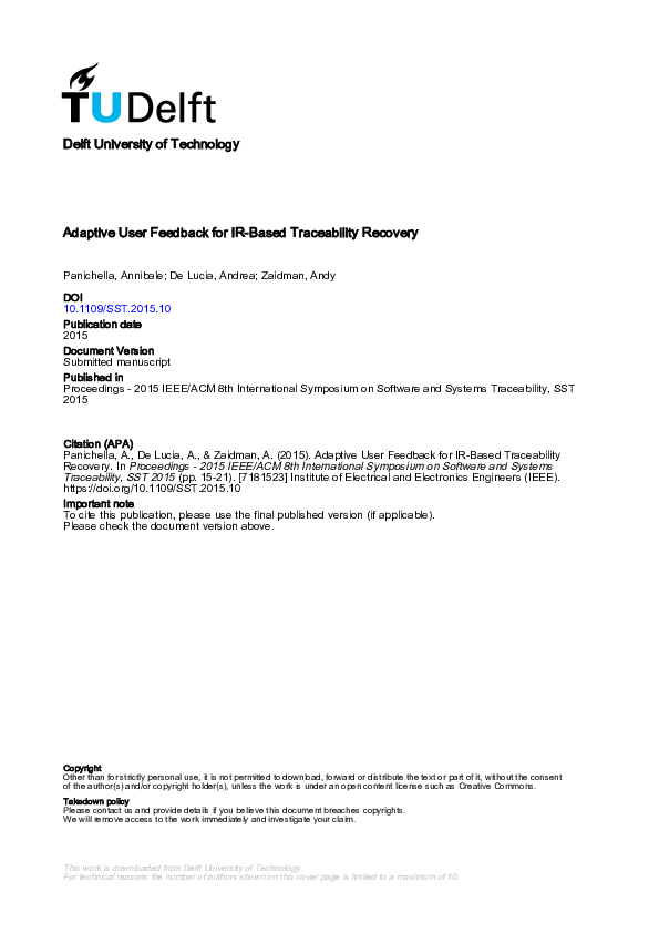(PDF) Adaptive User Feedback for IR-Based Traceability Recovery