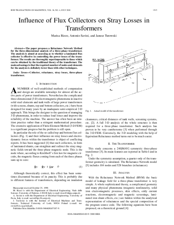 Influence of flux collectors on stray losses in transformers