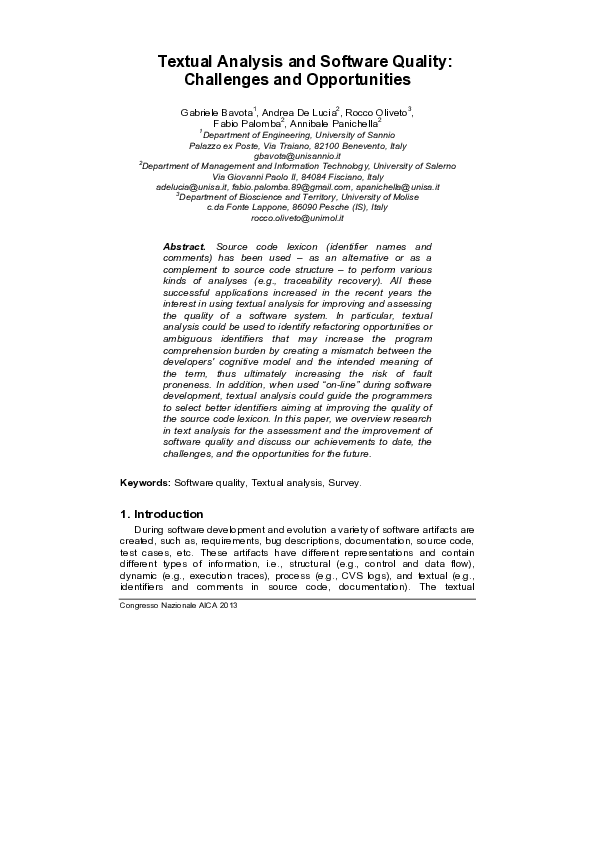 (PDF) Textual Analysis and Software Quality: Challenges and Opportunities