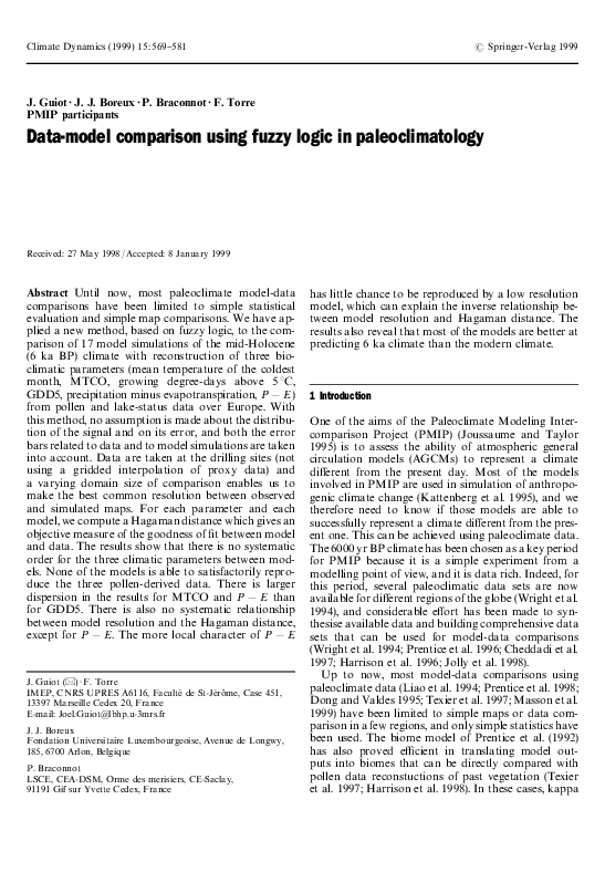 (PDF) Data-model comparison using fuzzy logic in paleoclimatology