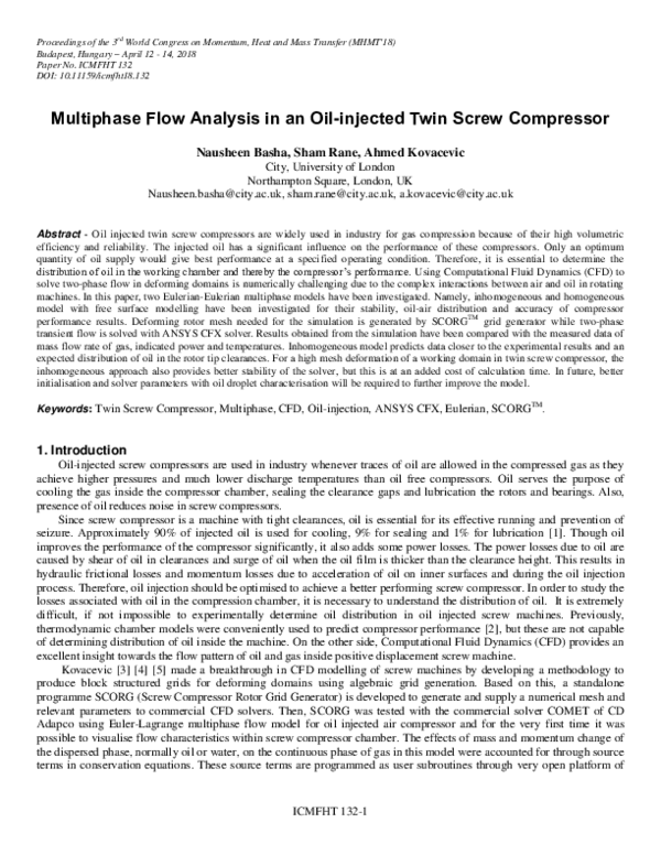 (PDF) Multiphase Flow Analysis in an Oil-injected Twin Screw Compressor